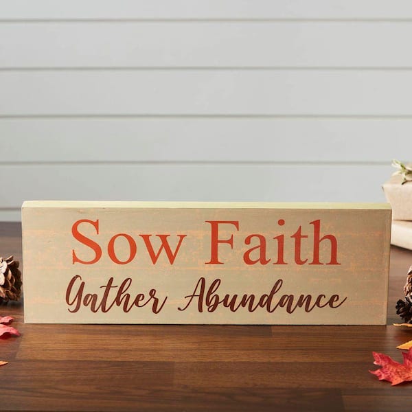 VHC Brands Sow Faith Gather Abundance 5 in. x 15 in. Green Base MDF ...