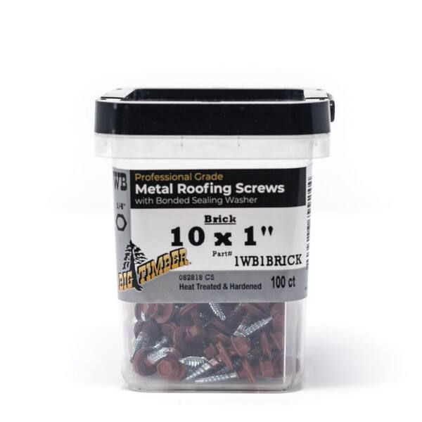 BIG TIMBER #10 x 1 in. Brick Red Hex Washer Head Metal to Wood Screw ...