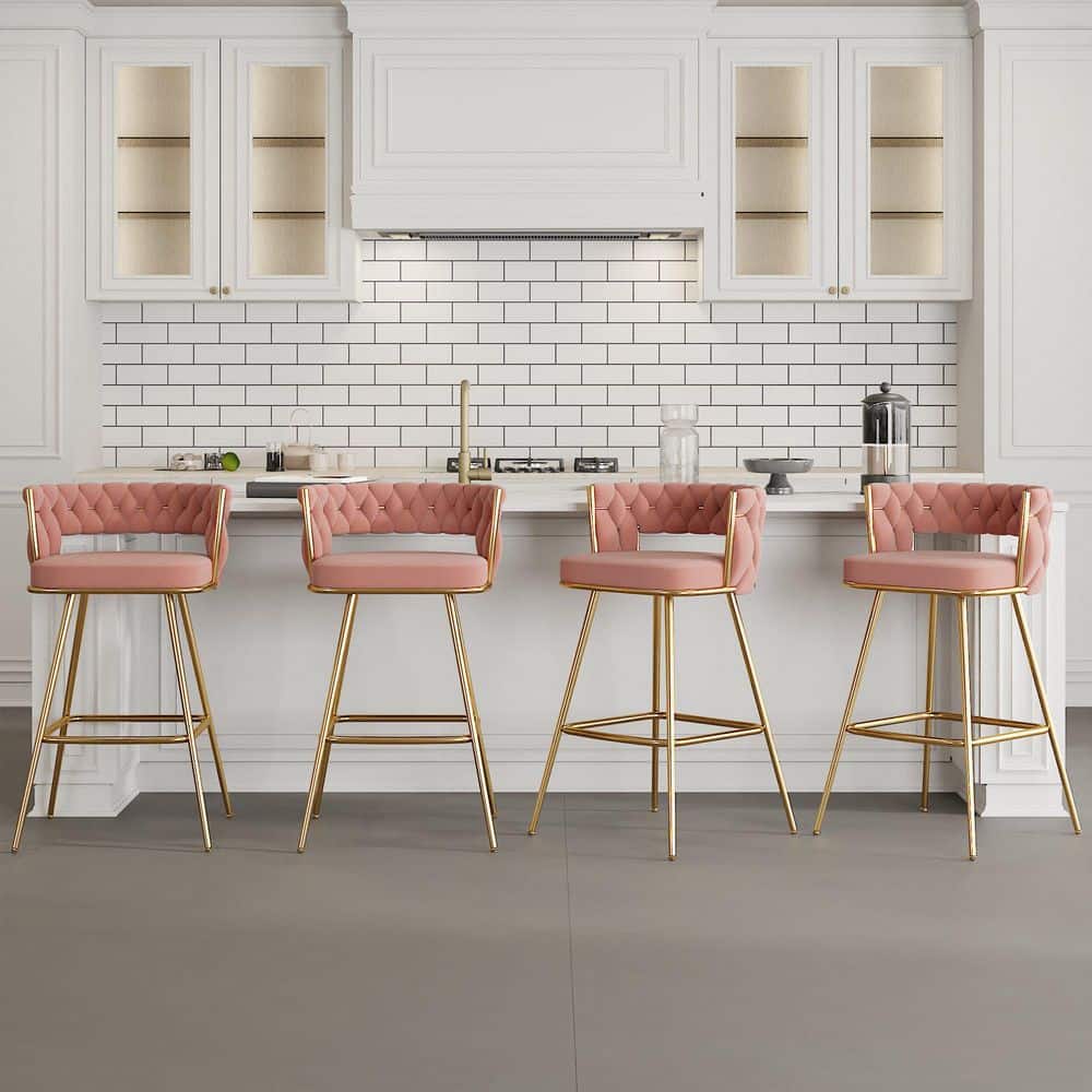 VECELO 34.25 in. Braided Bar Stools Set Counter Height Kitchen Island ...