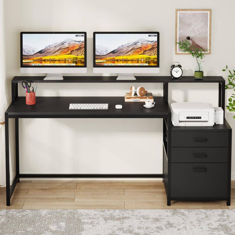 TRIBESIGNS WAY TO ORIGIN Halseey 63 in. Rectangular Modern Black Wood 3 ...