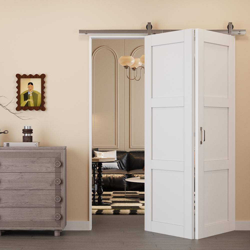 ARK DESIGN 60 in. x 80 in. Paneled 3-Lite White Primed MDF Bifold ...