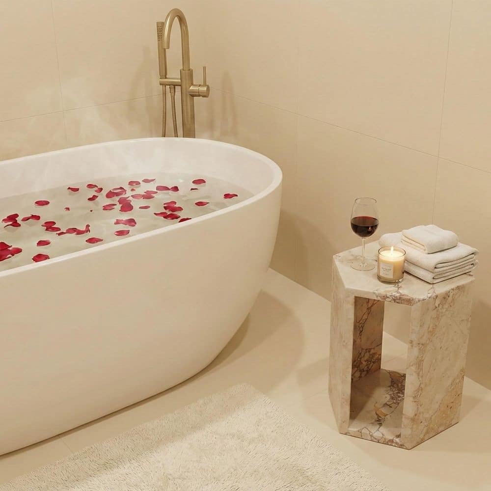 Noble House Aoibhe 12.6 in. Pink Hexagon Marble Stone End Table ...