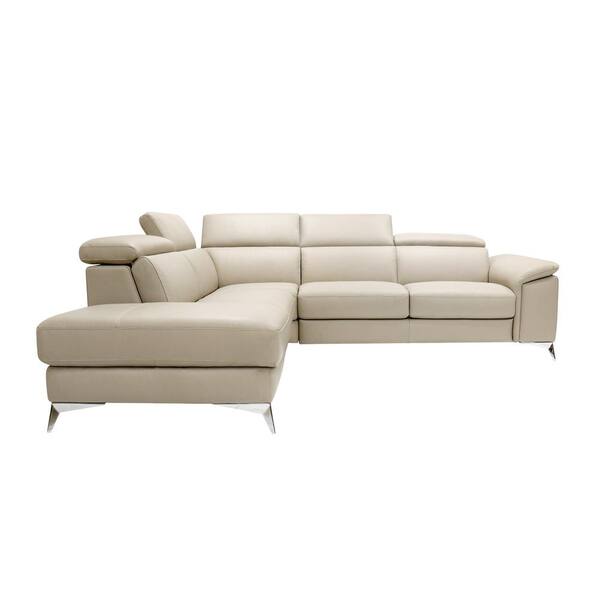 Pasargad Home Ravello 84 in. Bone color Italian Leather Upholstered ...