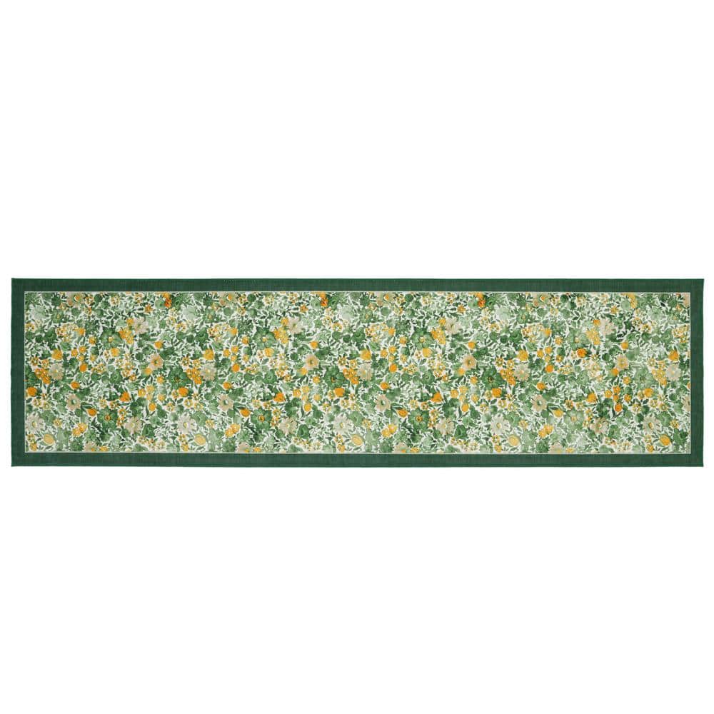 Laura Ashley Loveston Floral Chenille Green 2 ft. x 8 ft. Polyester ...