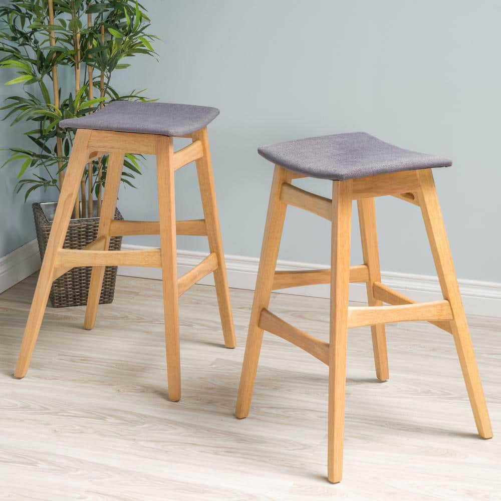 Noble House Emmaline 29.5 in. Wood Dark Grey and Oak Bark Stools (Set ...