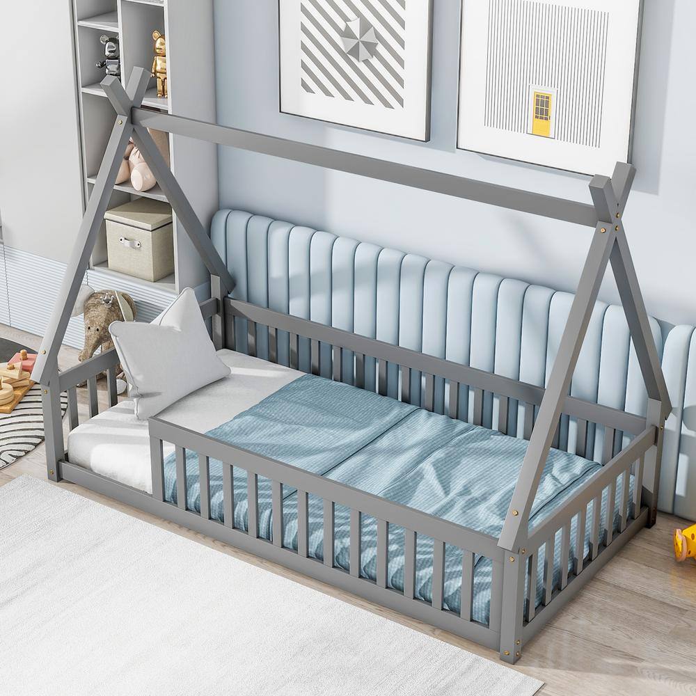 Harper & Bright Designs Tent Style Gray Wood Frame Twin Size Platform ...