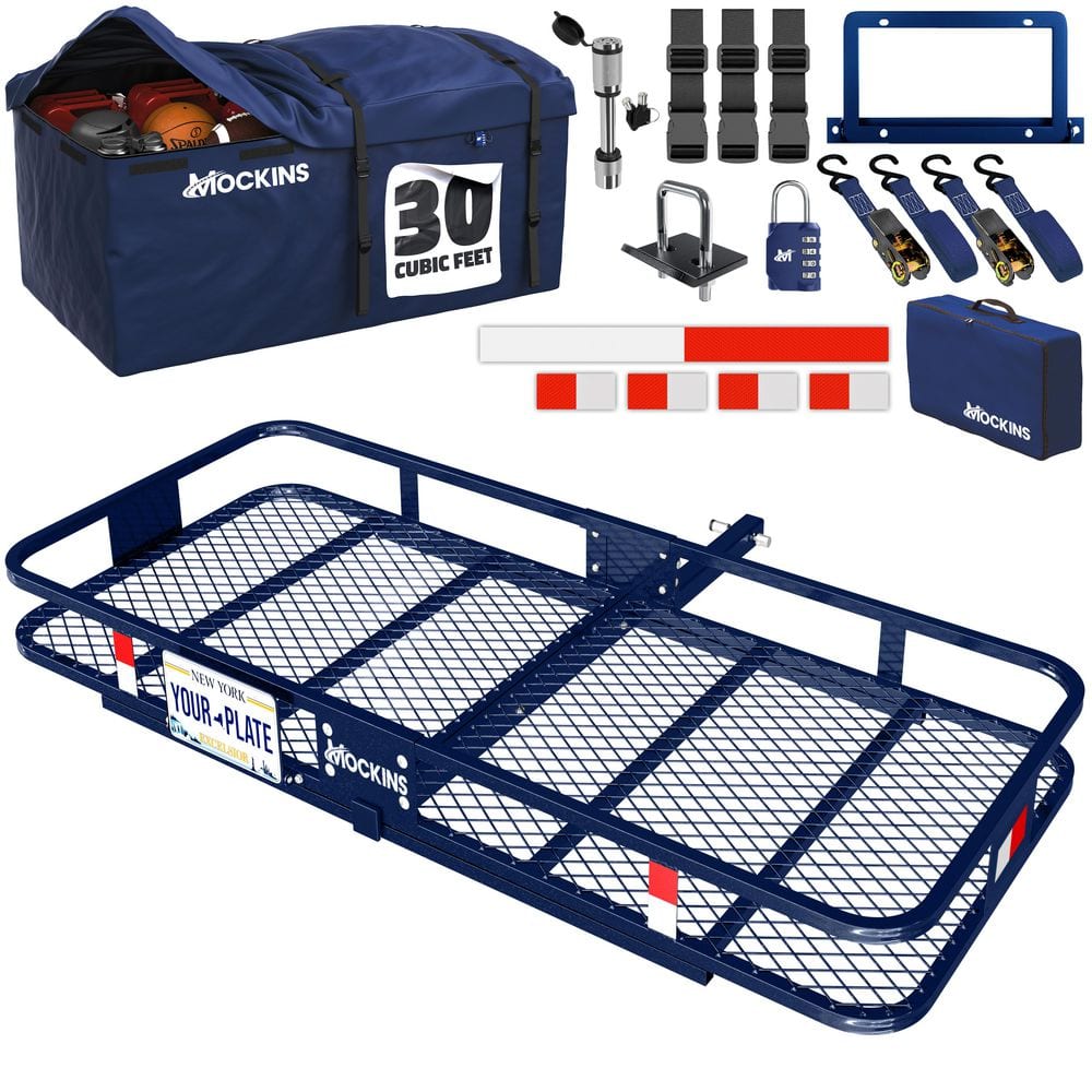 Mockins 60 in. x 30 in. x 6 in. Navy Trailer Hitch Cargo Carrier w/ 30 ...