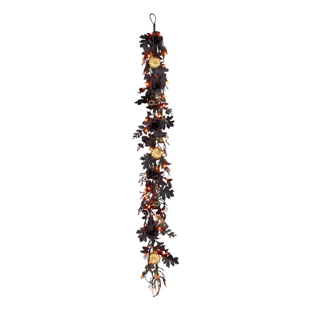 National Tree Company 6 ft. Chic Eek Black Halloween Garland with LED ...