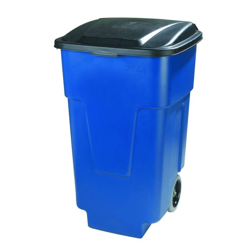 Carlisle 50 Gal. Blue Rolling Trash Can with Attached Lid (2-Pack ...