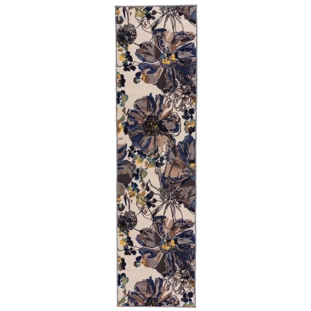 World Rug Gallery Contemporary Bright Flowers Non-Slip (Non-Skid) Cream ...