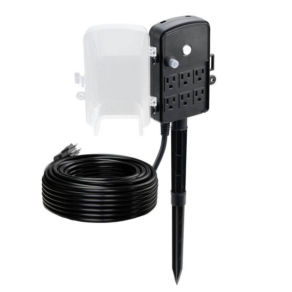 SKYSHALO Weatherproof Outdoor Power Stake, 100 ft. Cord, Power Strip ...