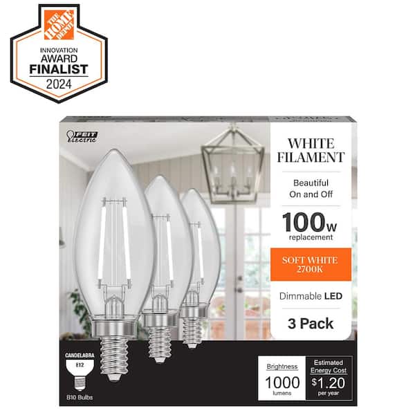 Feit Electric 100-Watt Equivalent B10 E12 Candelabra Dimmable White ... Feit Electric 100-Watt Equivalent B10 E12 Candelabra Dimmable White ...