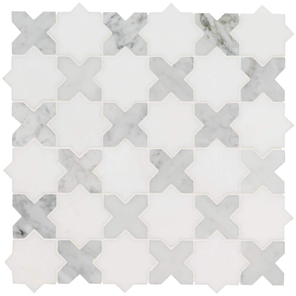 MSI Vera Anne Pattern 12 in. x 12 in. x 0.38 in. Polished Marble Mesh ...