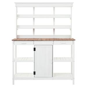 Kahomvis 50 in. W x 66 in. H White Fir Wood Potting Bench Table with ...