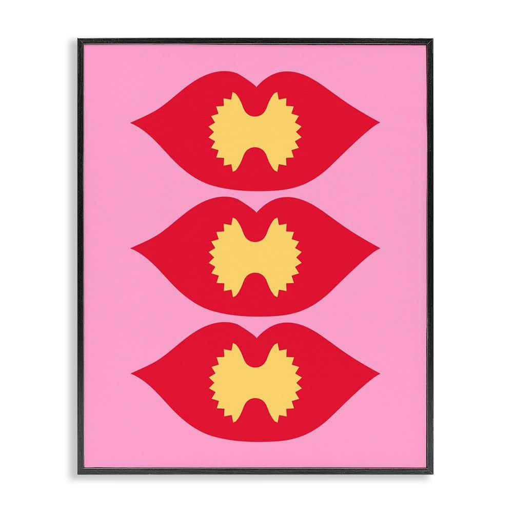 Stupell Industries Lips & Bowtie Pasta by Daphne Polselli Black Framed ...