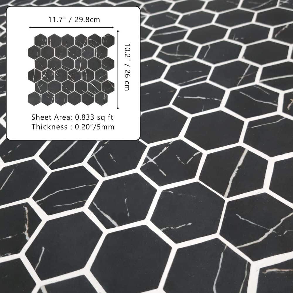 sunwings Black Marquina hexagon 11.7x10.2in. Mosaic tile. Recycled ...