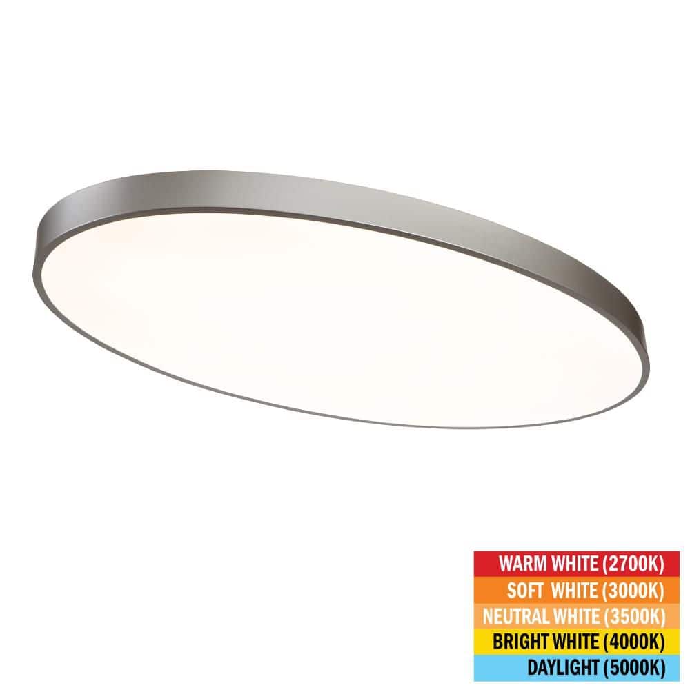 Commercial Electric 32 in. x 18 in. Oval Satin Nickel LED Flush Mount ...