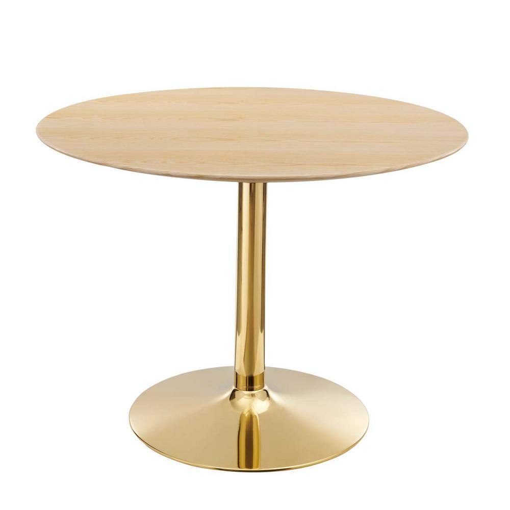 MODWAY Verne 40 in. Round Dining Table Natural Wood Top with Gold Metal ...
