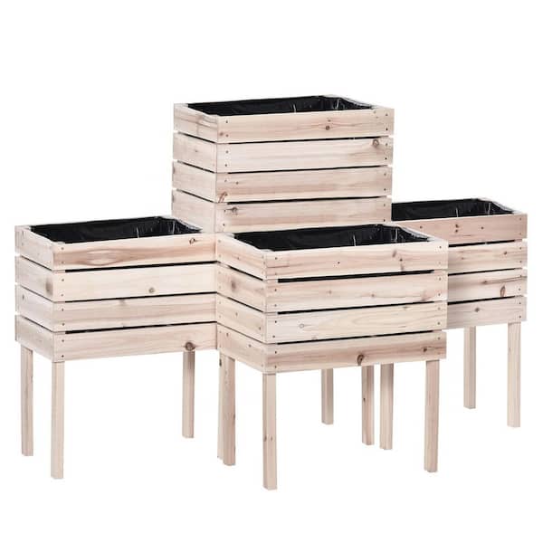 Flynama Outsunny 4-Pieces Plastic Raised Garden Bed, Wood Elevated ...