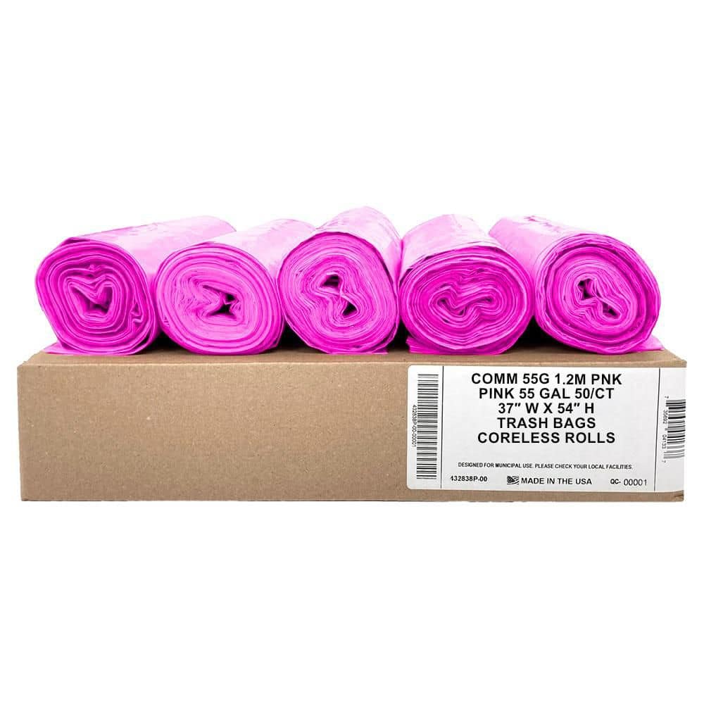 Ultrasac Heavy Duty 55 Gal. Pink Trash Bags-(50 Pack)-1.5 MIL ...