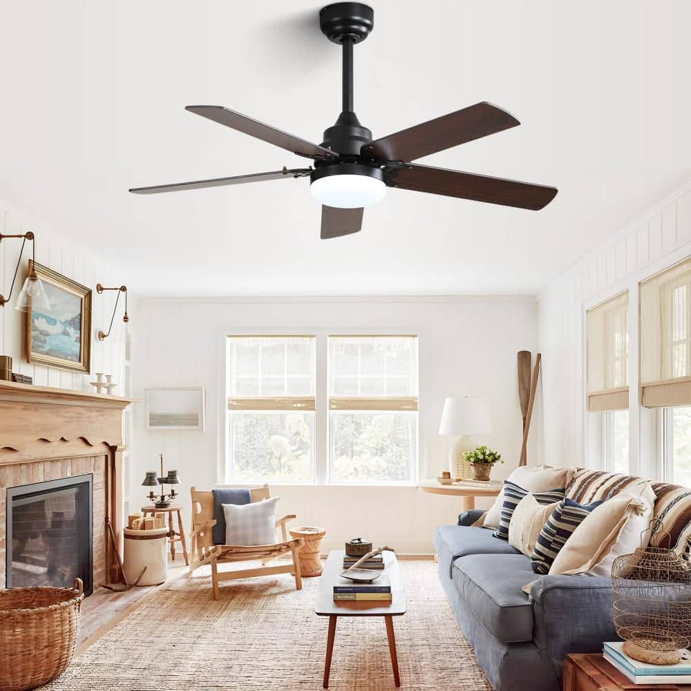 Basdien 42 in. Black Minimalist Flush Mount Ceiling Fan with Light and ...