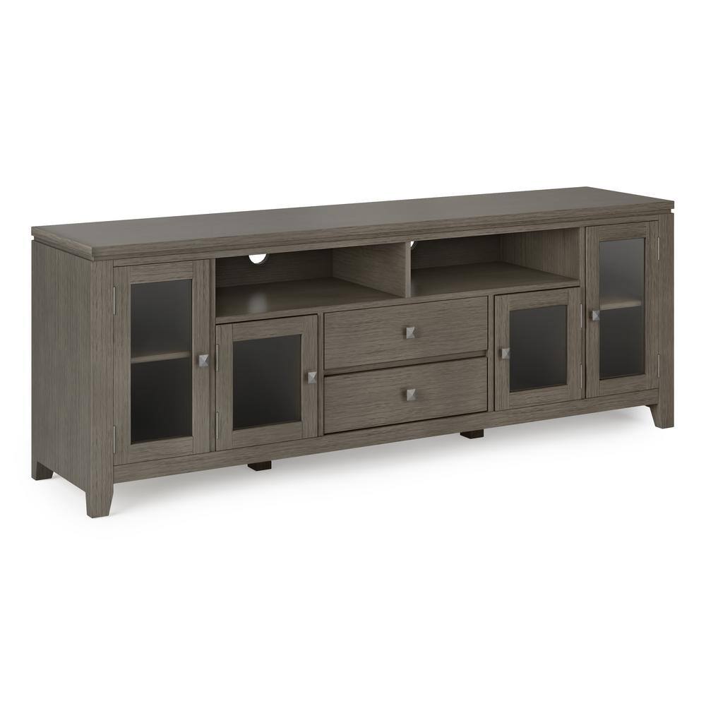 Simpli Home Cosmopolitan 72 in. Farmhouse Grey Composite TV Stand with ...