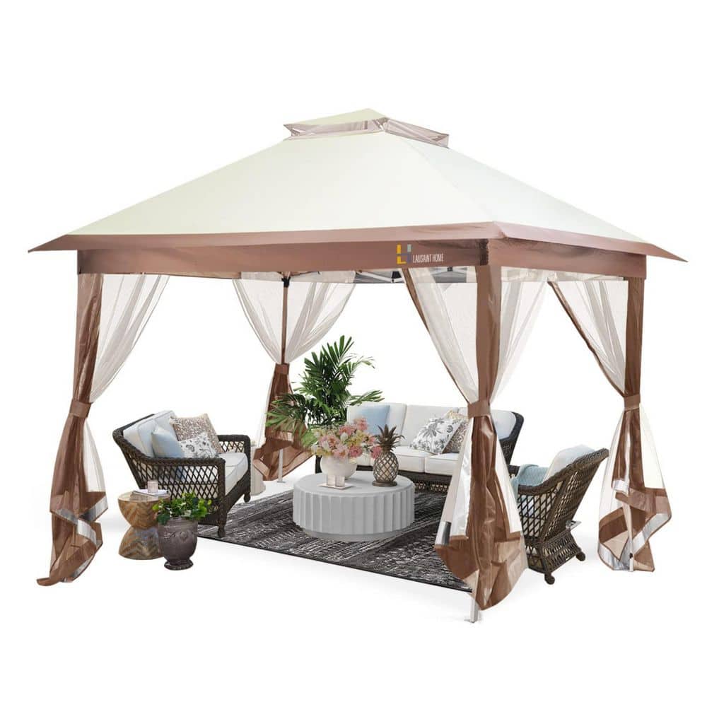 OUPES 11 ft. x 11 ft. Khaki Outdoor Gazebo Easy Pop-up Instant Patio ...