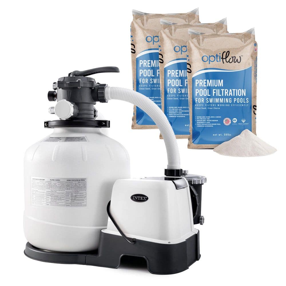 Intex Krystal Clear 2650GPH Sand Filter Pump and OptiFlow Premium Pool ...