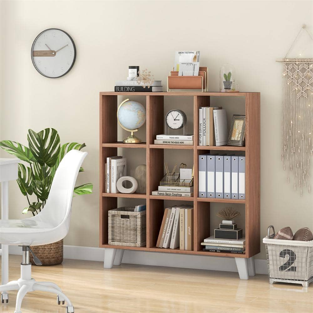 HONEY JOY 39.5 in. Tall Brown Wood 3-Shelf Open Floor Standing Bookcase ...