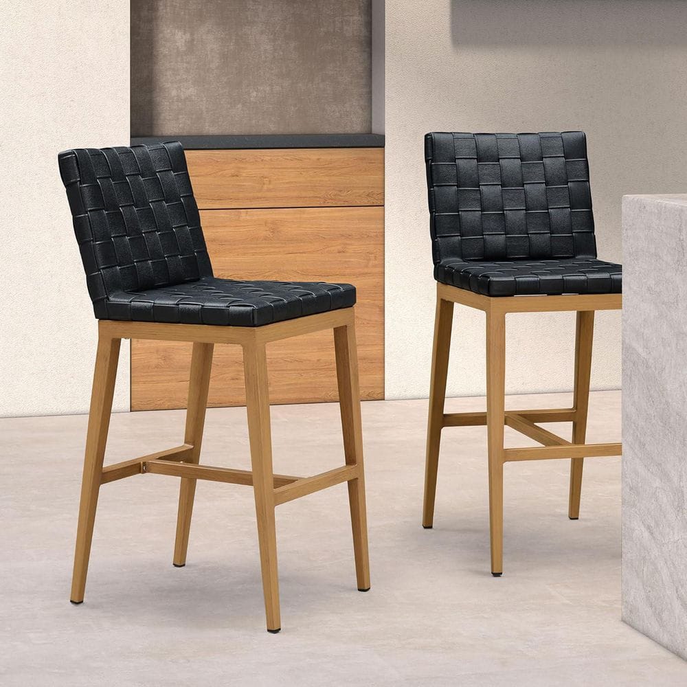PURPLE LEAF Aluminum Frame Bar Height Outdoor Bar Stools PU Leather Bar ...