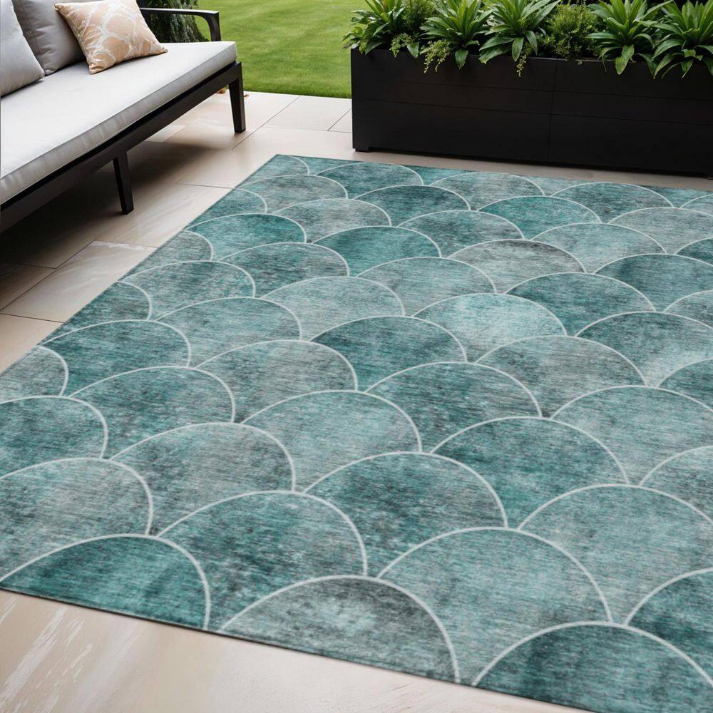 HomeRoots Teal Blue, Aqua, Gray 5 ft. x 8 ft. Woven Abstract Polyester ...