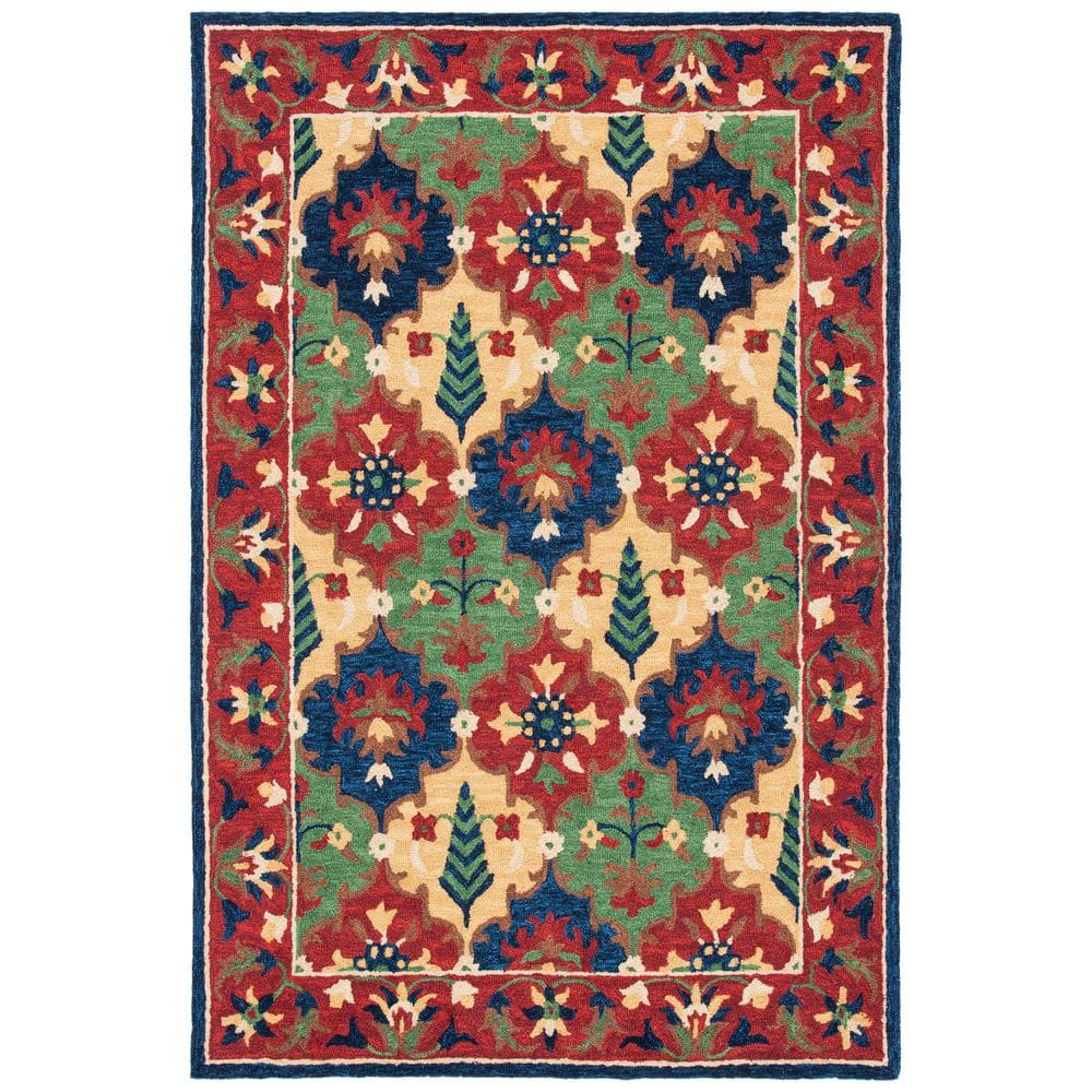 SAFAVIEH Heritage 4 ft. x 6 ft. Red/Green Border Floral Area Rug HG355Q ...