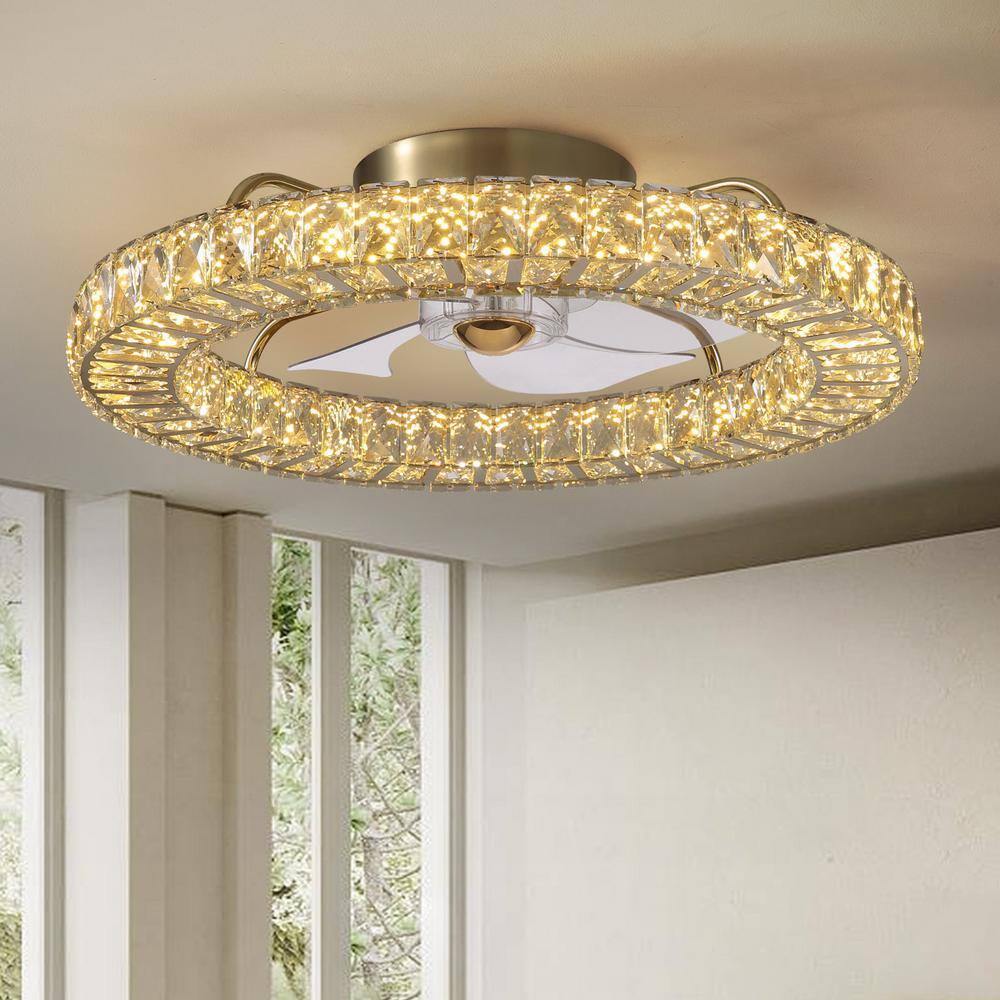 WDETR 22 in. Indoor Gold Low Profile Crystal Ceiling Fan with Lights ...