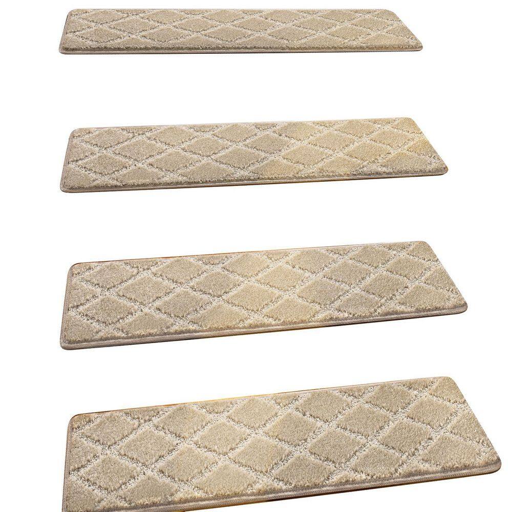 PURE ERA Diamond Trellis Cream Gray 8 in. x 30 in. Carpet Stair Tread ...