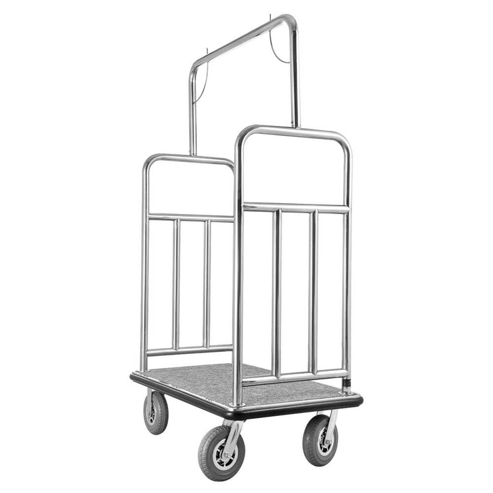 SKYSHALO Hotel Luggage Cart,1200 lbs. Load Capacity, Brushed Stainless Steel Finish Bellman's ...