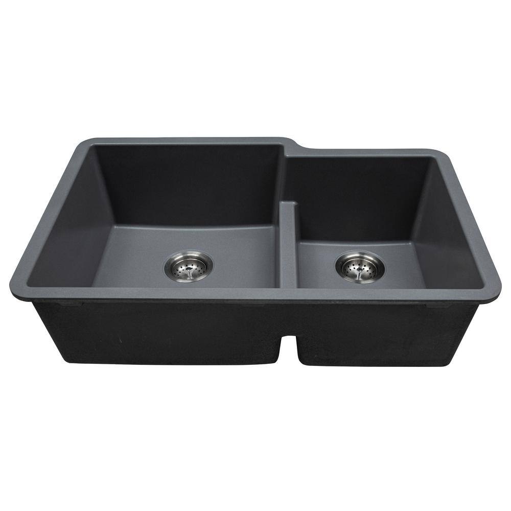 MSI 32 in. Undermount Double Bowl Gray Quartz Kitchen Sink STRDBLBWL ...