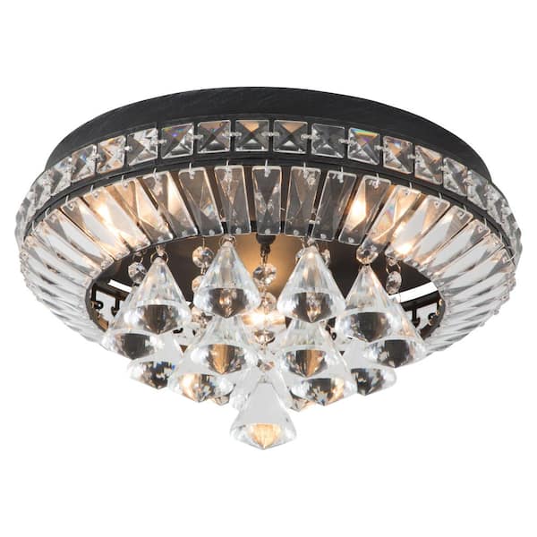 Maxax Jackson 15 in. 3-Light Black Flush Mount With Crystal 19180-3BR ...