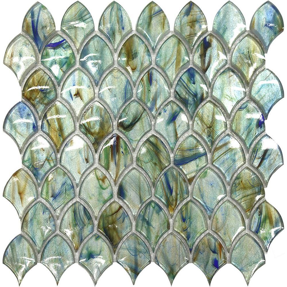 Apollo Tile Majeste 4" x 6" Glossy Blue and Silver Glass Mosaic Fan ...
