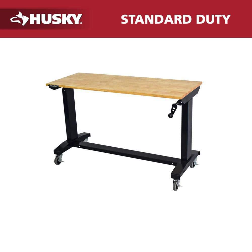 Husky 46 in. Wide x 18 in. Deep Adjustable Height Work Table With Wood ...