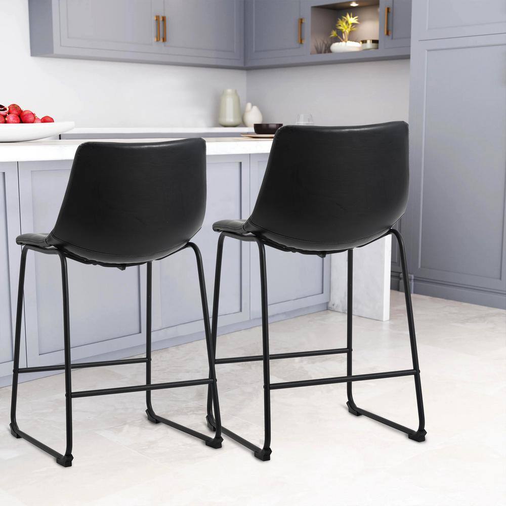 Dovelina KY 24 in. Black Low Back Metal Frame Counter Height Bar Stool ...