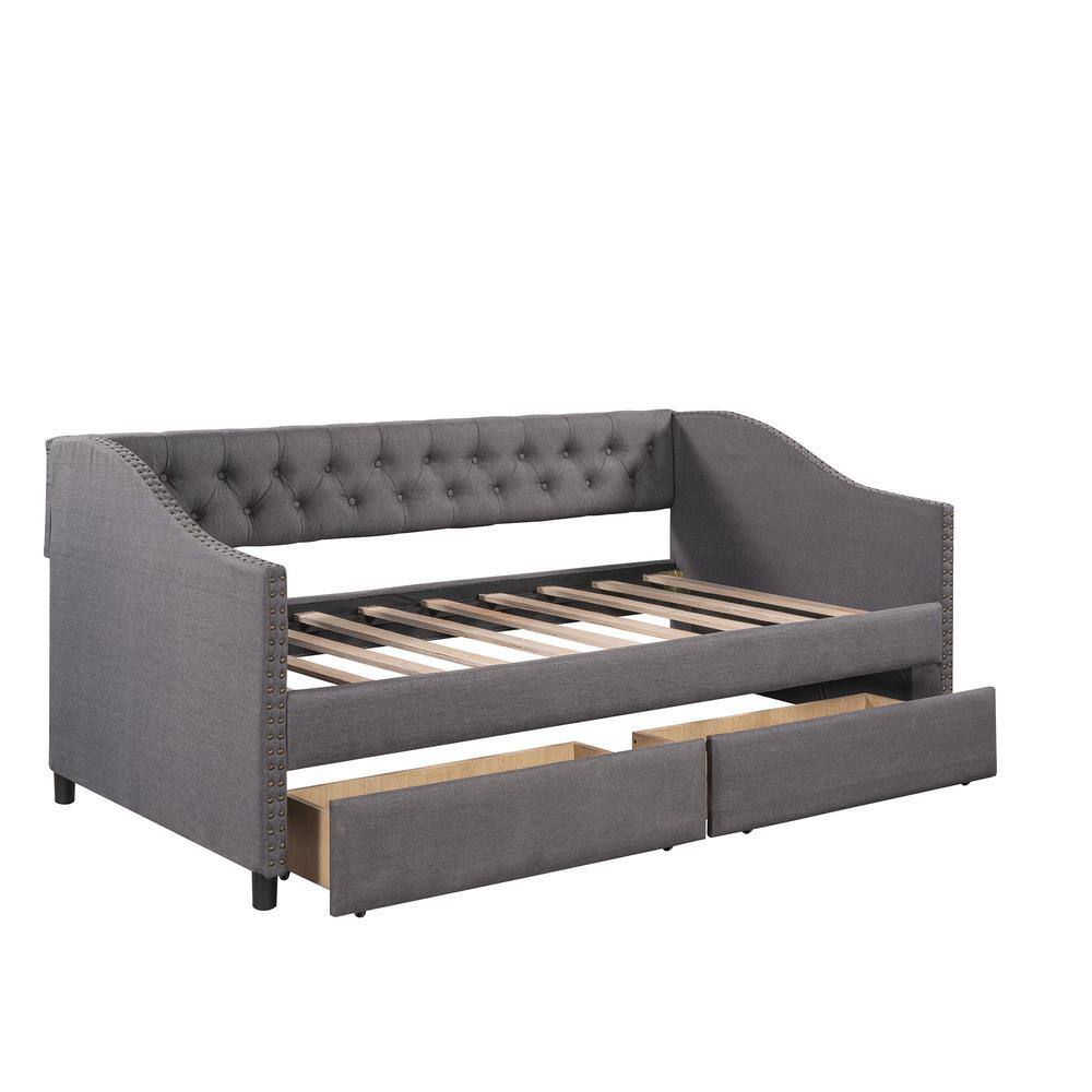Donason Gray Upholstered Twin Size Daybed with 2 Drawers ZY-P540767 ...