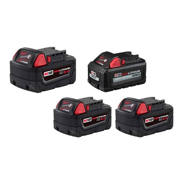 Milwaukee M18 18 Volt 5.0 Ah Lithium Ion XC Extended Capacity Battery Pack w 1 High Output 6.0Ah Battery 2 5.0Ah Battery 48 11 1850 48 11 1856 The Home Depot
