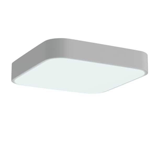 YANSUN 12 in. Square White Modern Integrated Selectable LED Flush Mount ...