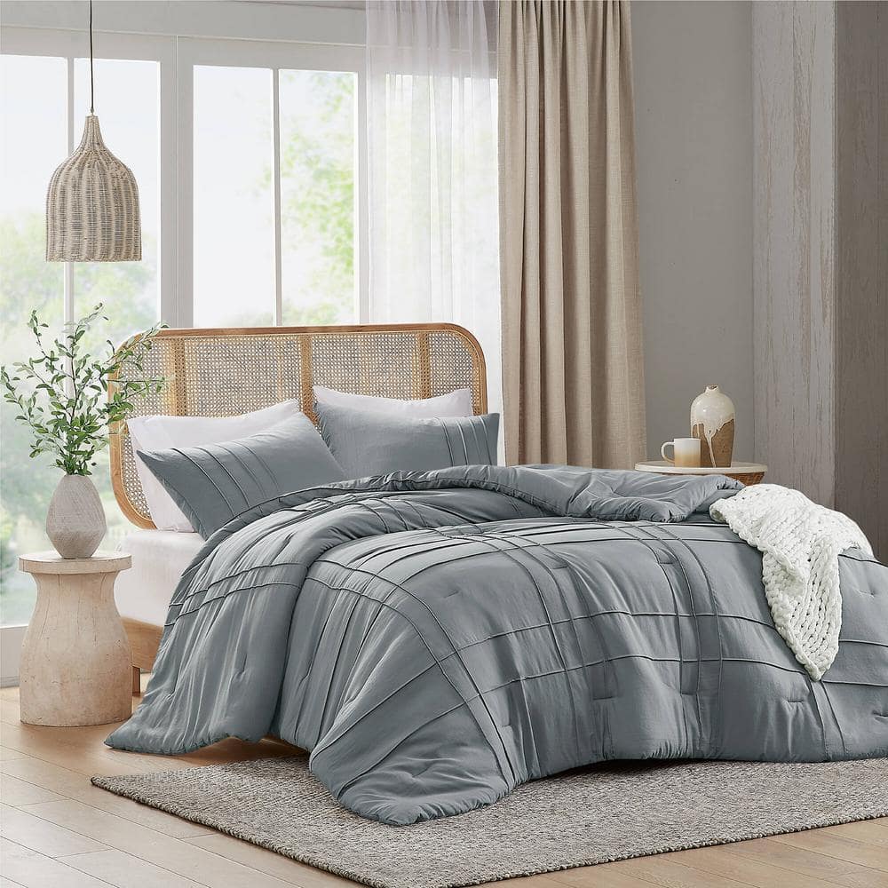 510 Design Porter 3-Piece Blue/Grey Solid Microfiber Full Comforter Set ...