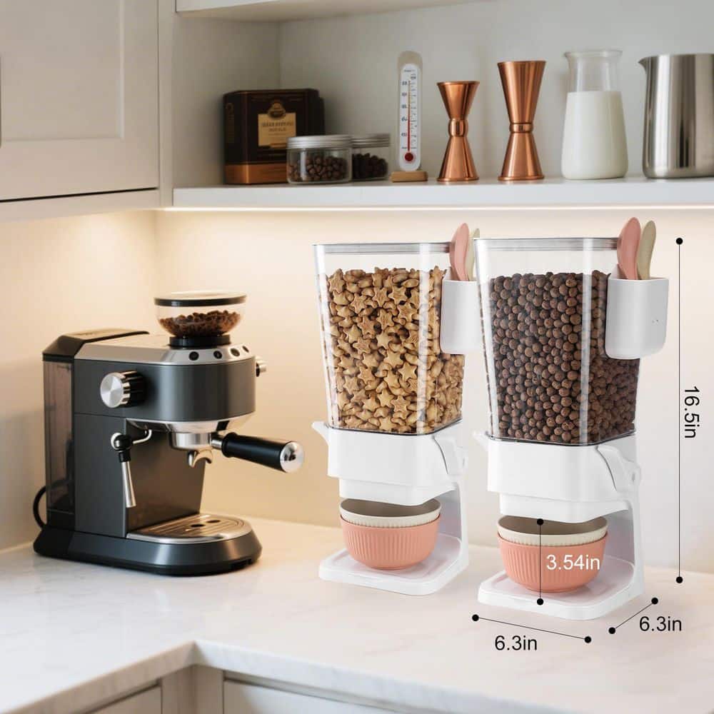 Wudkey 2-Piece White Cereal Dry Food Dispenser Countertop with Bowls ...
