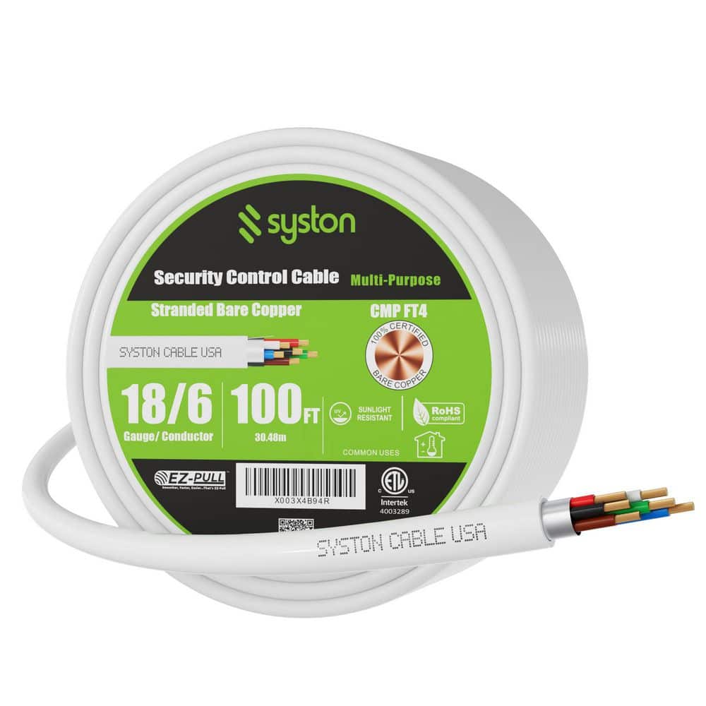 Syston Cable Technology 100 ft. 18/6 White CMP/FPLP/CL3P-Plenum Rated Stranded-Shielded Bare ...