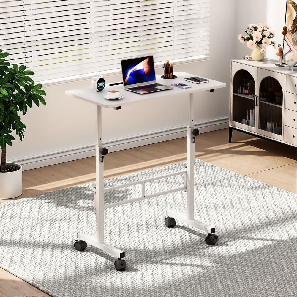 LACOO 31.5 in. Rectangular White Standing Desk with Adjustable Height ...