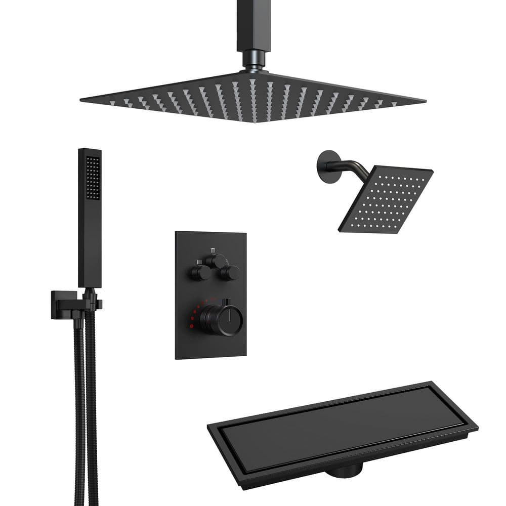 EVERSTEIN Triple Handles 7-Spray Multiple Press 12 in. Shower Faucet 2. ...