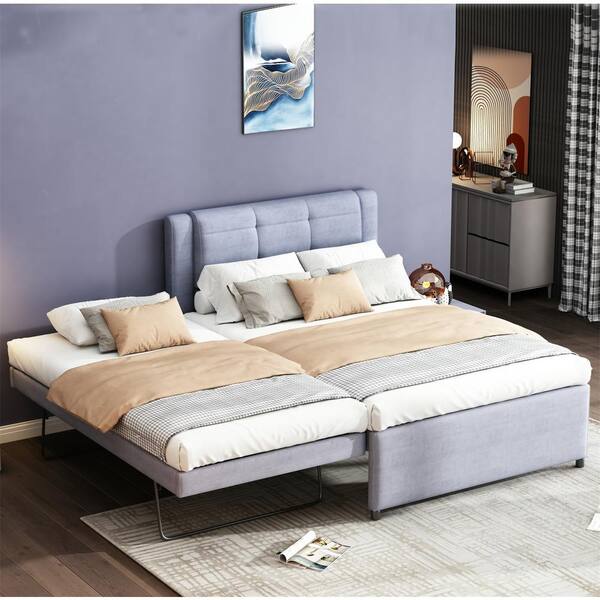 Harper And Bright Designs Gray Wood Frame Full Size Linen Upholstered