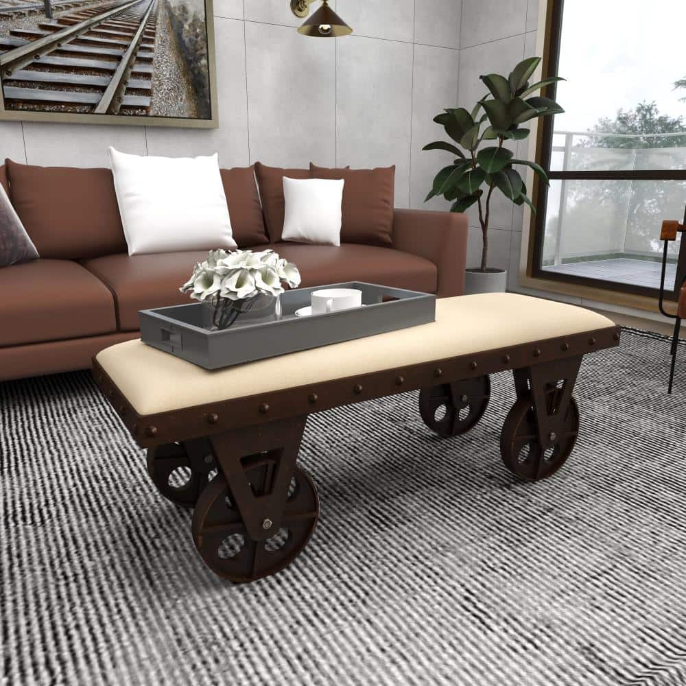 Litton Lane Brown Bench with Wheels 17 in. X 47 in. X 16 in. 56061 ...